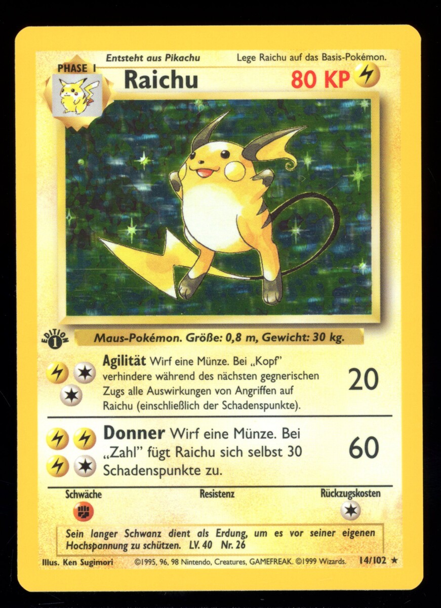 Raichu - 14/102 - Holo 1st Edition