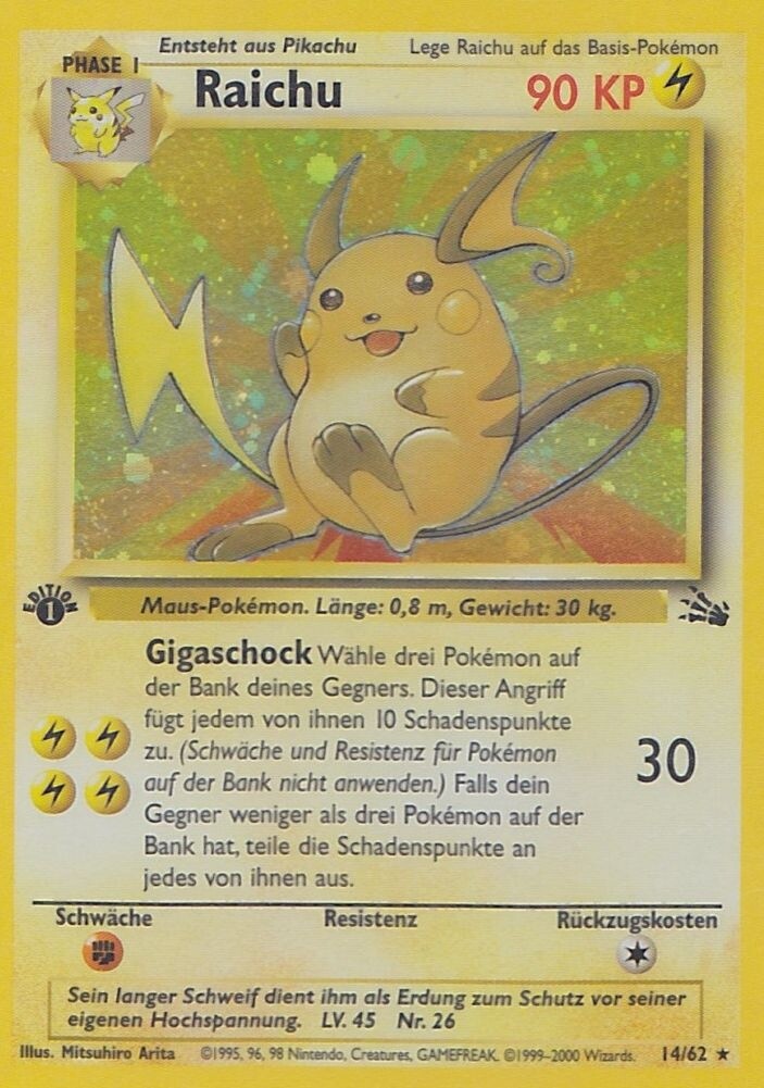 Raichu - 14/62 - Holo 1st Edition - Played