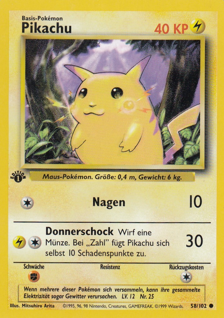 Pikachu - 58/102 - Common 1st Edition - Poor