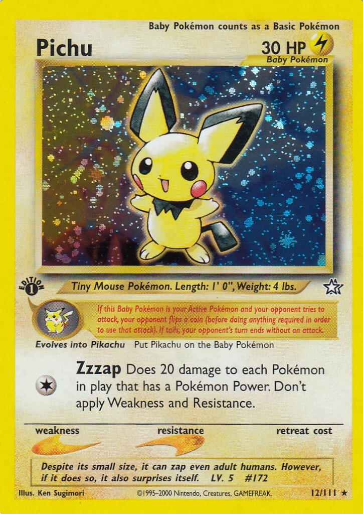 Pichu - 12/111 - Holo 1st Edition - Excellent